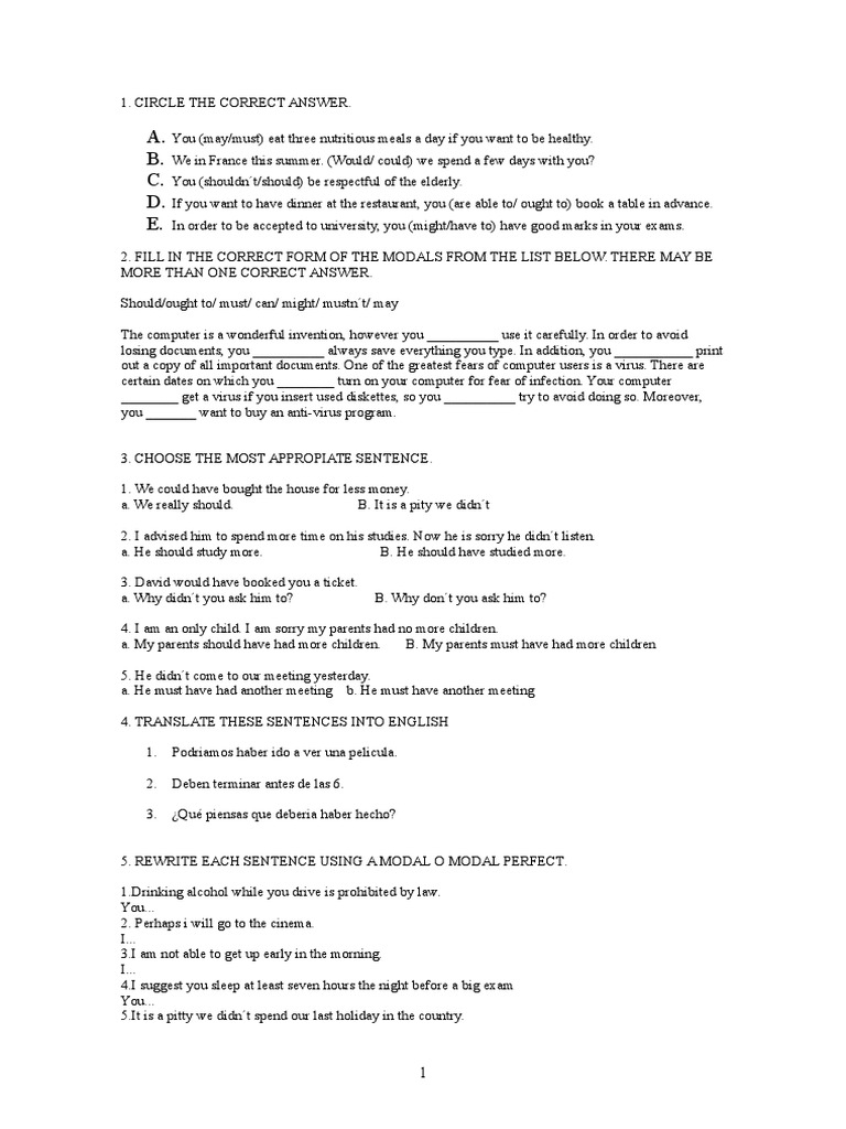 Modal verbs practice test | PDF