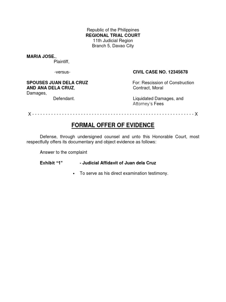 Formal Offer of Evidence: Regional Trial Court | PDF