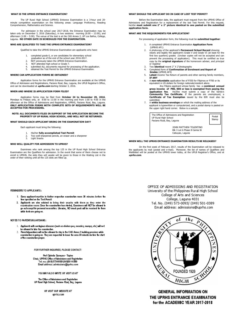 Upcat Entrance Form | PDF | University And College Admission | Test ...