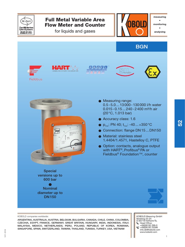 Full Metal Variable Area Flow Meter and Counter: For Liquids and Gases ...