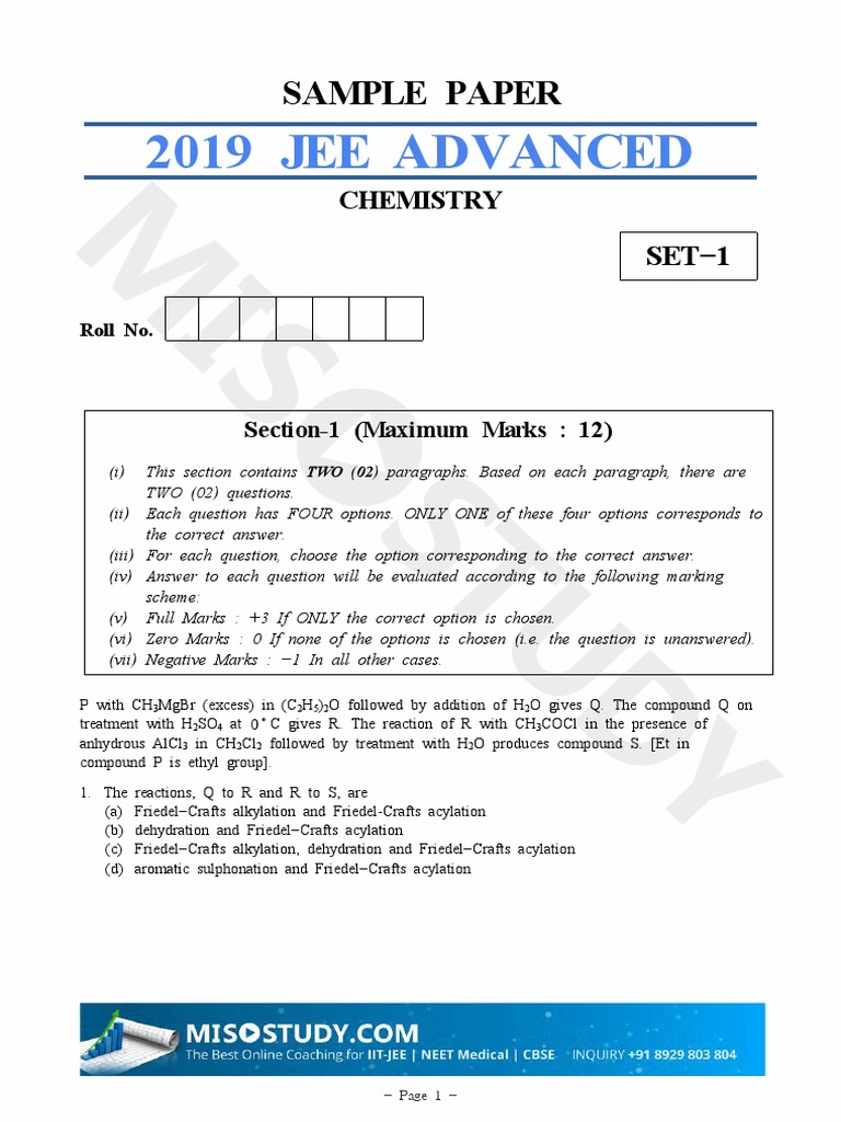 JEE Advanced 2019 Chemistry Sample Question Paper-II | PDF | Chlorine ...