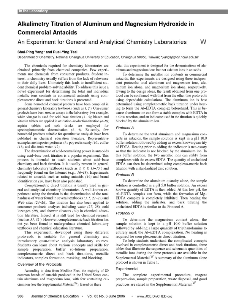 Alkalimetry Titration of Aluminum and Magnesium in Antacids | PDF ...