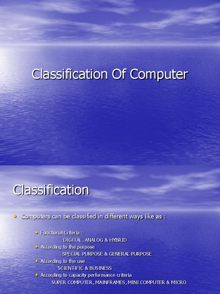 Classification Of Computers: Micro, Mini, Mainframe And Super | PDF | Microcomputers | Mainframe ...