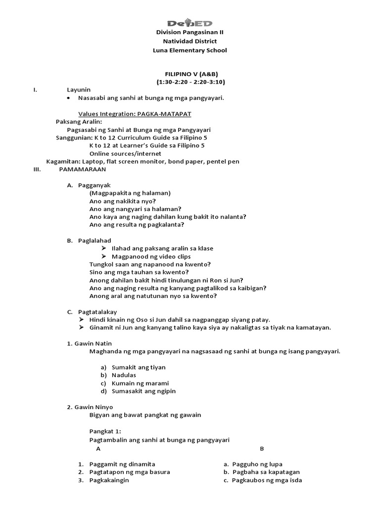 Lesson Plan Filipino 5 | PDF