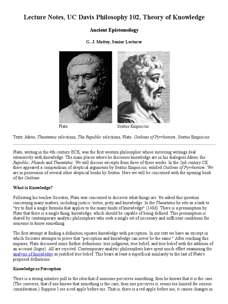 Theory of Knowledge: Ancient Epistemology | PDF | Epistemology | Skepticism