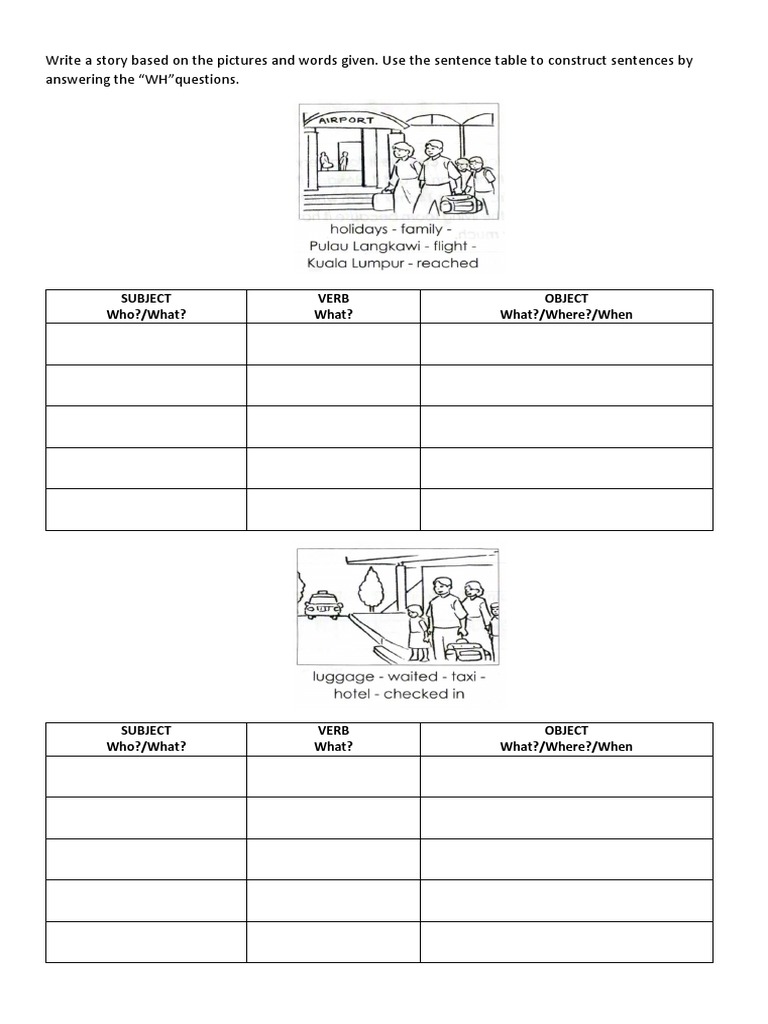 Write A Story Based On The Pictures and Words Given | PDF