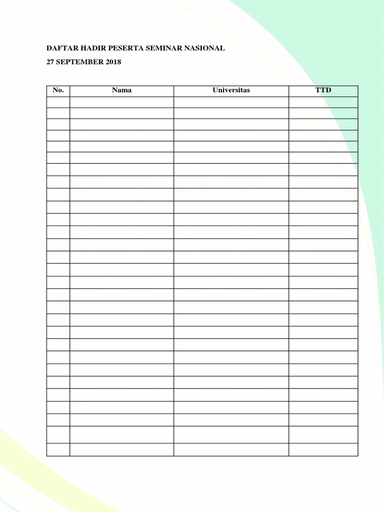 Absen Delegasi Dan Peserta Seminar Nasional | PDF