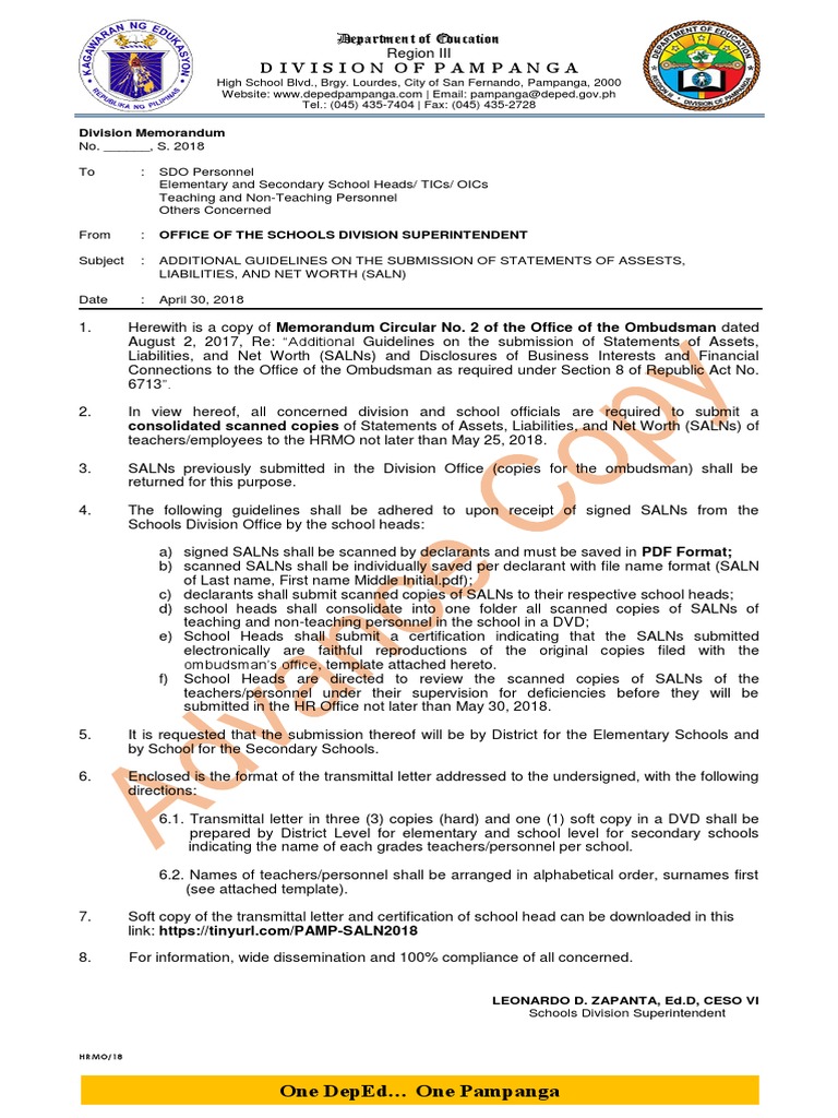 Additional Guidelines SALN Filing | Government Information | Government