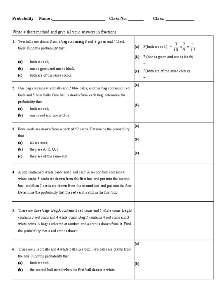 Write A Short Method and Give All Your Answers in Fractions | PDF ...