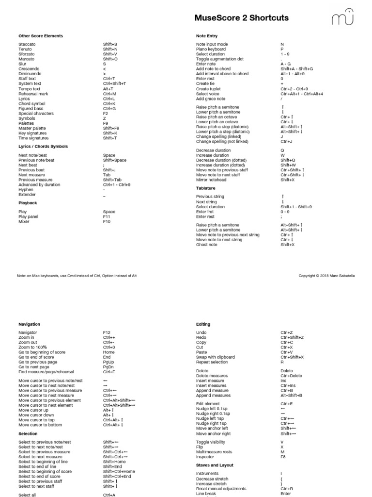MuseScore Shortcuts - Letter | PDF | Chord (Music) | Interval (Music)