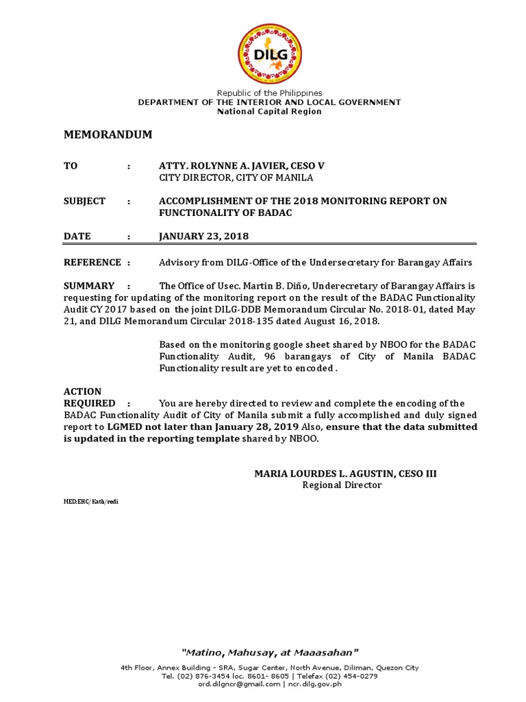Memorandum Badac Audit Manila | PDF