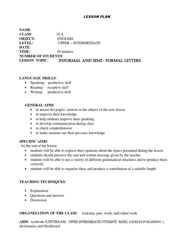 Lesson Plan Letters | PDF | Question | Lesson Plan