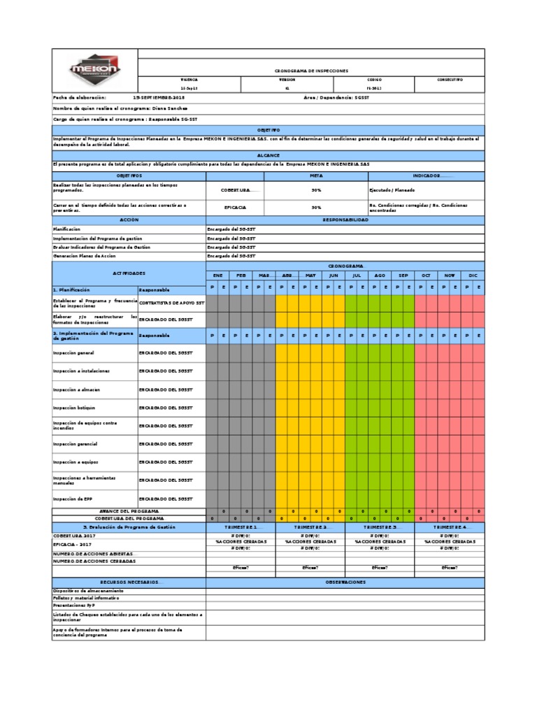 GTH F 077 Cronograma Programa de Inspecciones v3 Ejemplo | Software ...