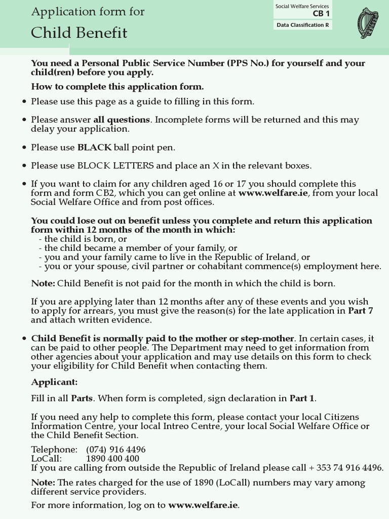 Apply for Child Benefit Form | PDF | Welfare | Pension