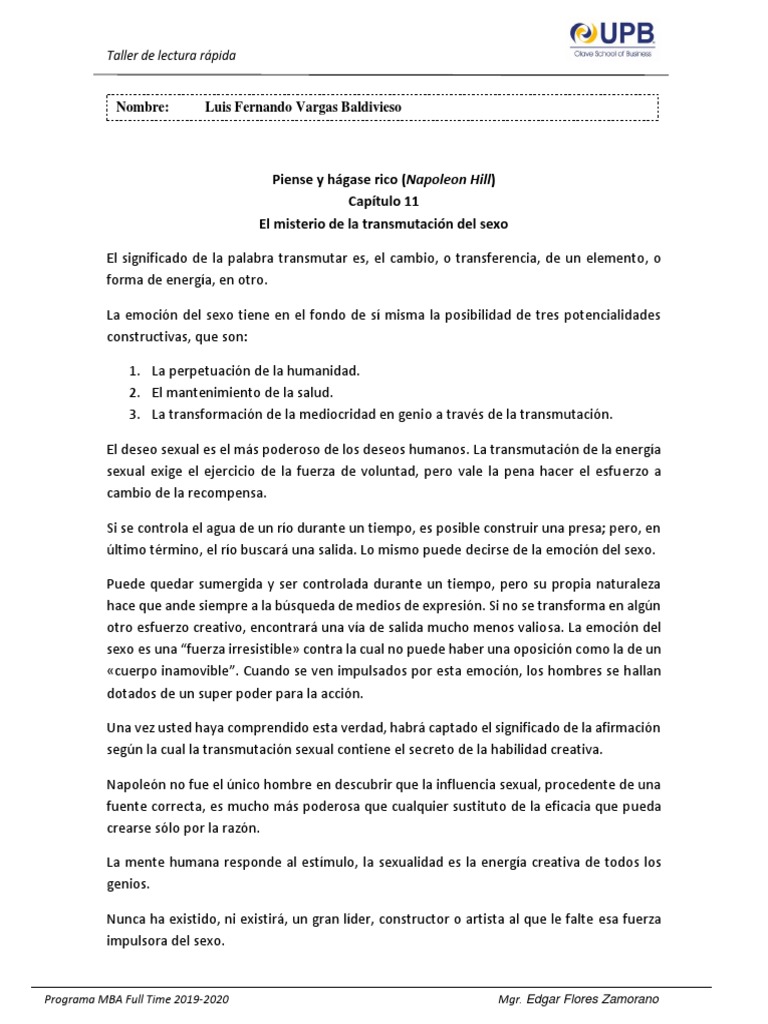 Resumen Piense y Hágase Rico (Napoleon Hill) Capítulo 11 | PDF | Sexo | Science