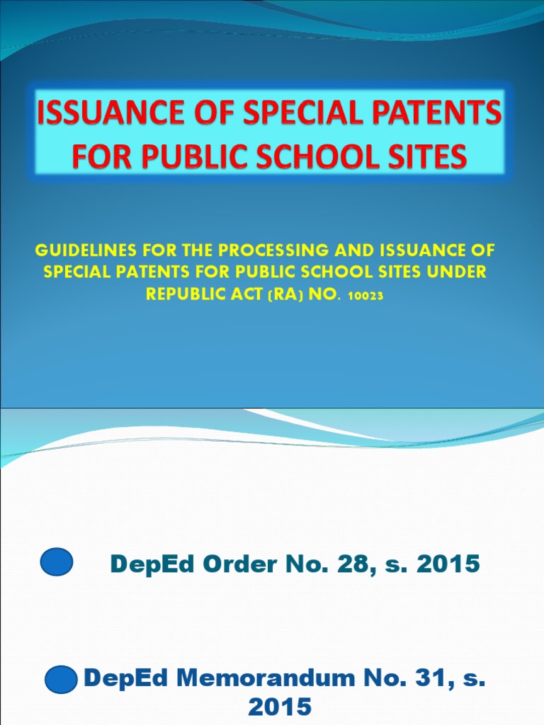 Issuance of Special Patents For Public School Sites | PDF | Patent