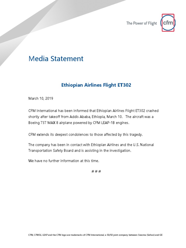 CFM Statement on ET302 Crash | PDF