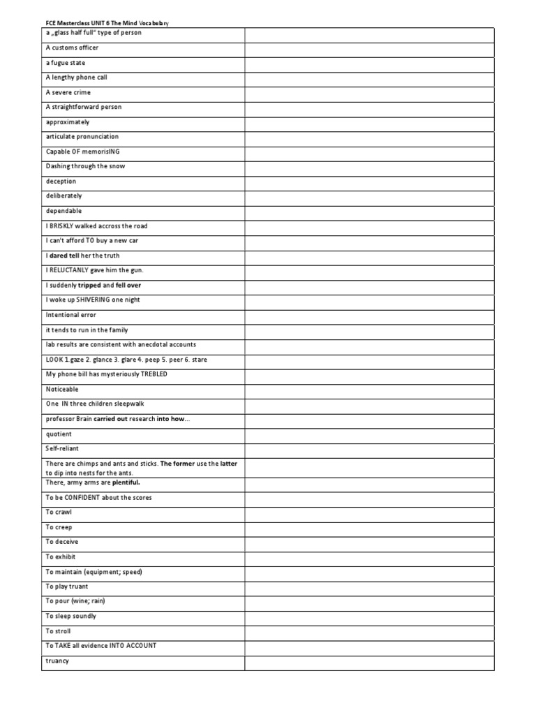 FCE Masterclass UNIT 6 The Mind Vocabulary | PDF | Self-Improvement