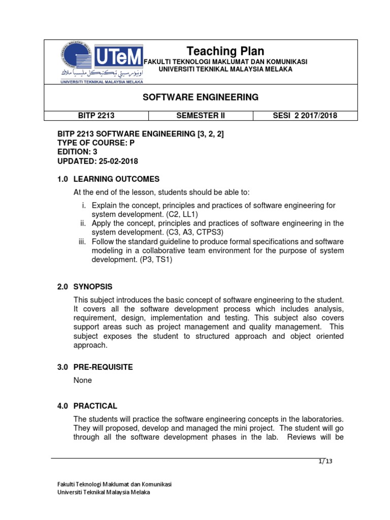 Teaching Plan Software Engineering | PDF | Software Testing | Software ...