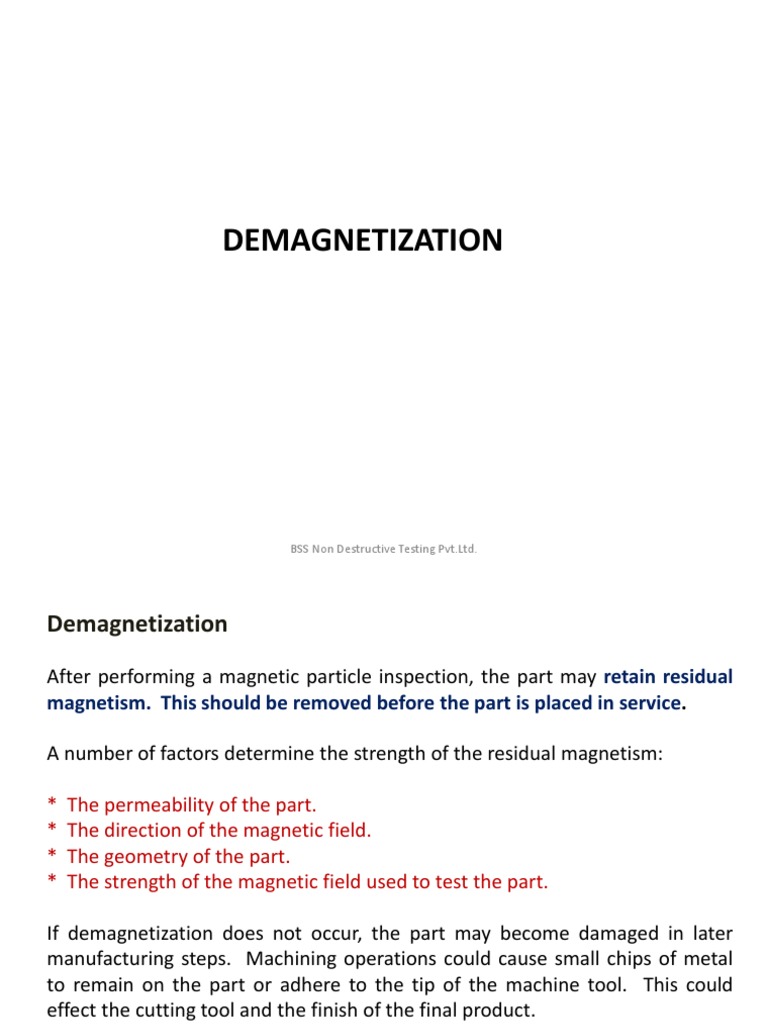 Demagnetization: BSS Non Destructive Testing PVT - LTD | PDF ...
