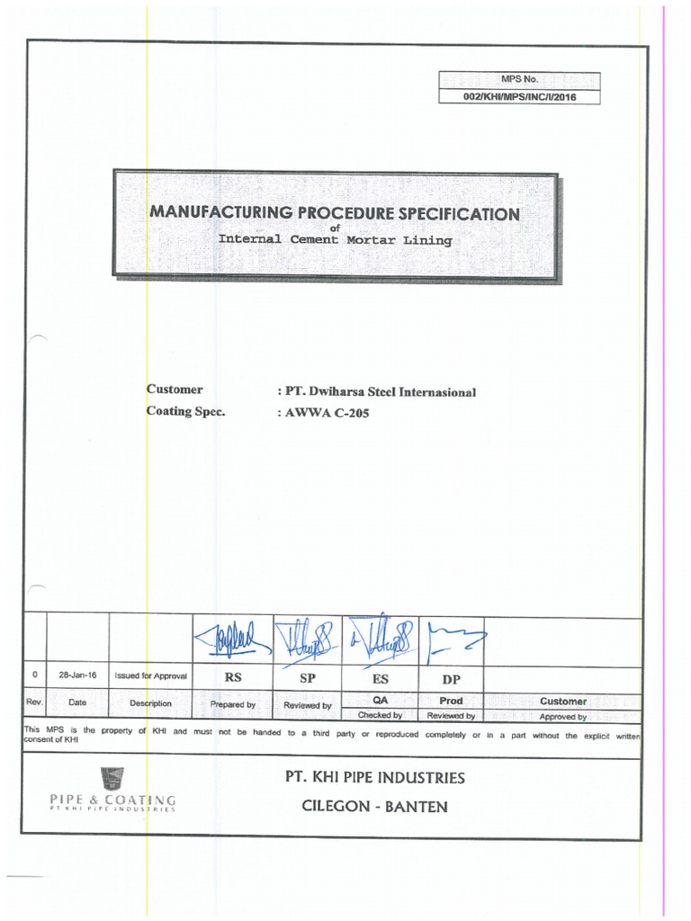 ITP Cement Lining PDF | PDF