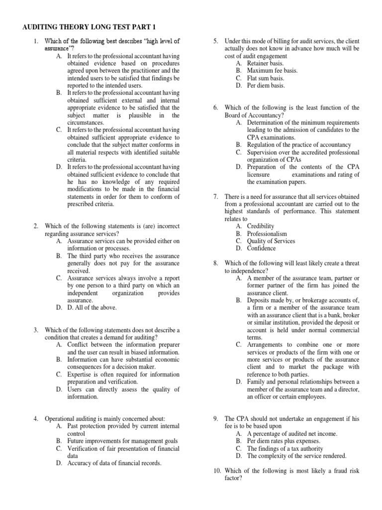 Long Test Part 2 Questionnaire | PDF | Auditor's Report | Audit