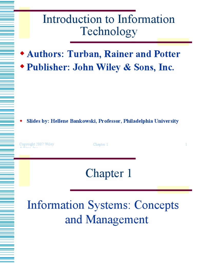 Introduction To Information Technology: Authors: Turban, Rainer and ...