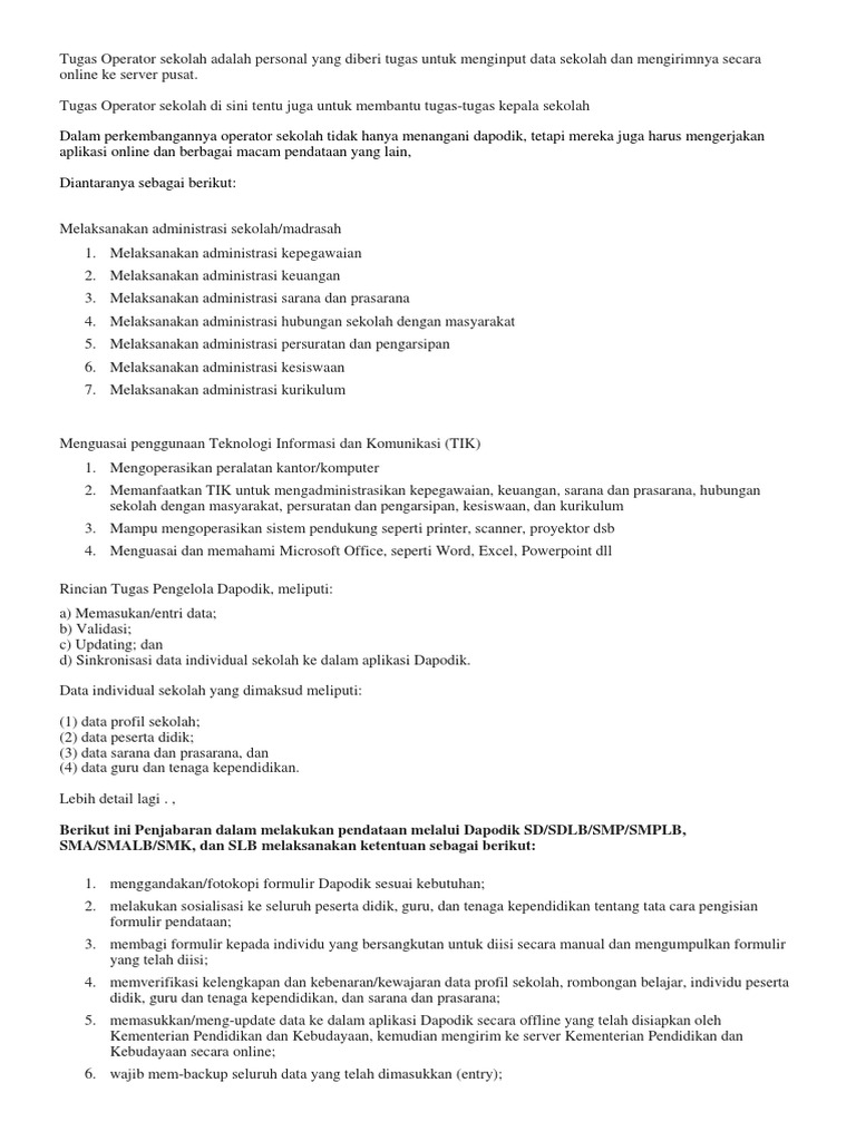 Tugas Operator Sekolah Adalah Personal Yang Diberi Tugas Untuk ...