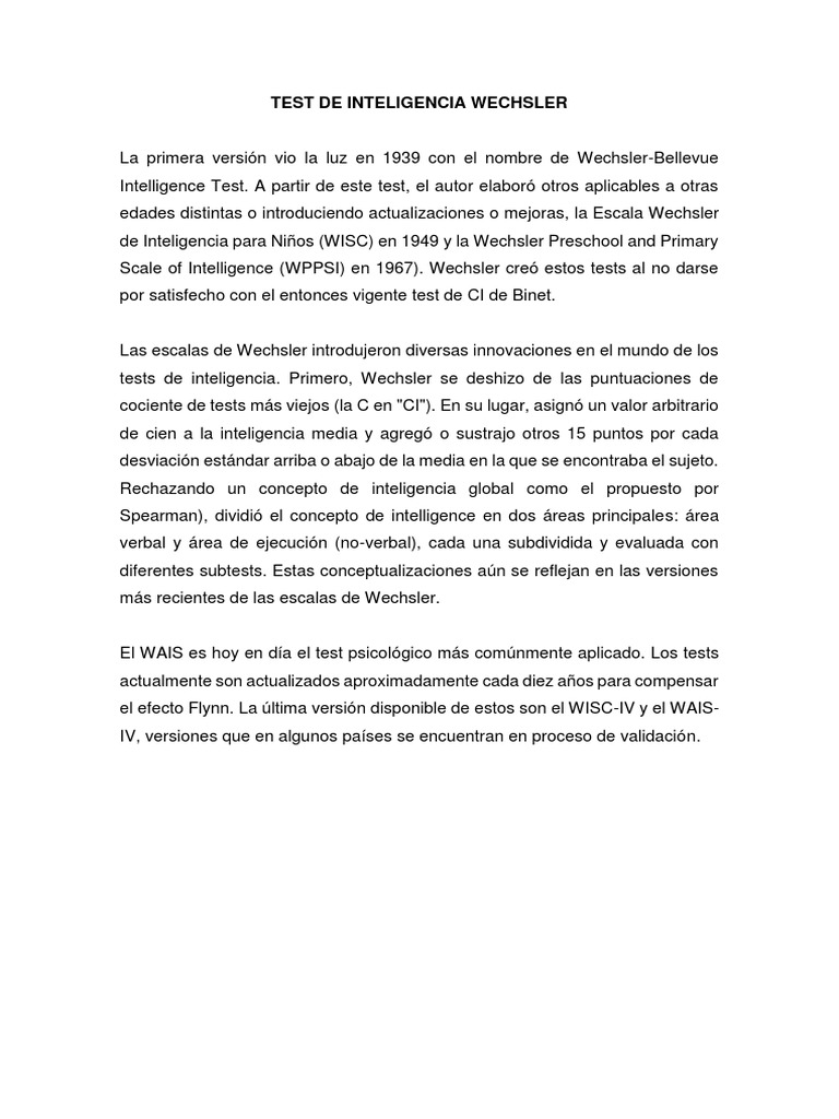 Test de Inteligencia Wechsler | Escala de inteligencia para adultos de ...
