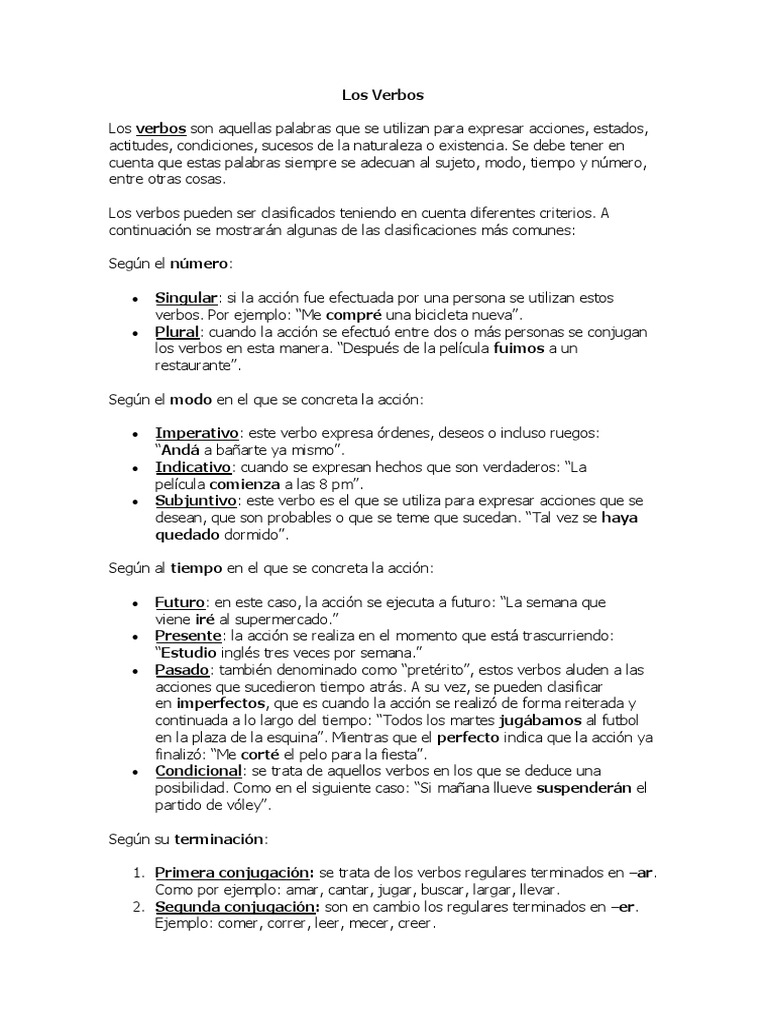 Los Verbos | PDF | Verbo | Numero Gramatical