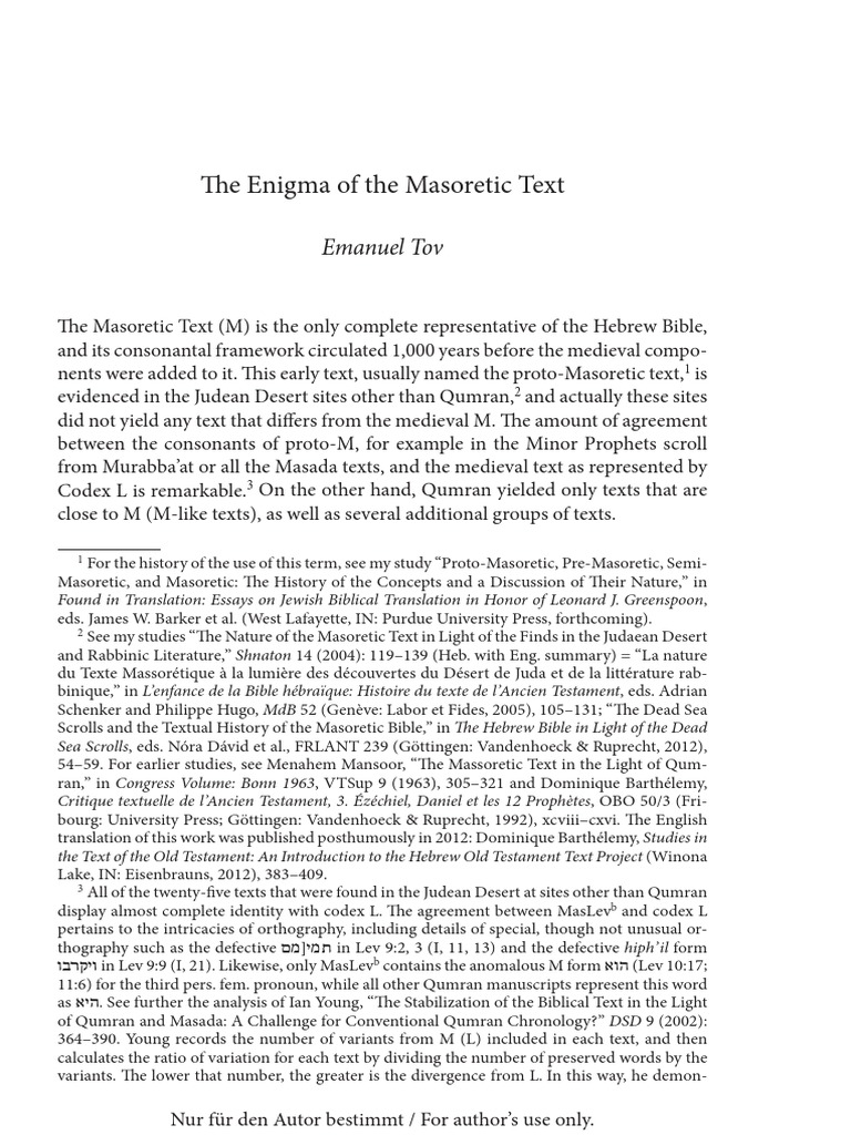 The Enigma of The Masoretic Text | PDF | Hebrew Bible | Religious Texts