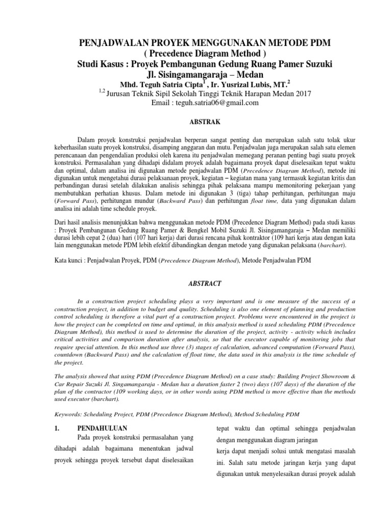 v1464 Penjadwalan Proyek Menggunakan Metode PDM (Predence Diagram Method) Studi Kasus Proyek ...