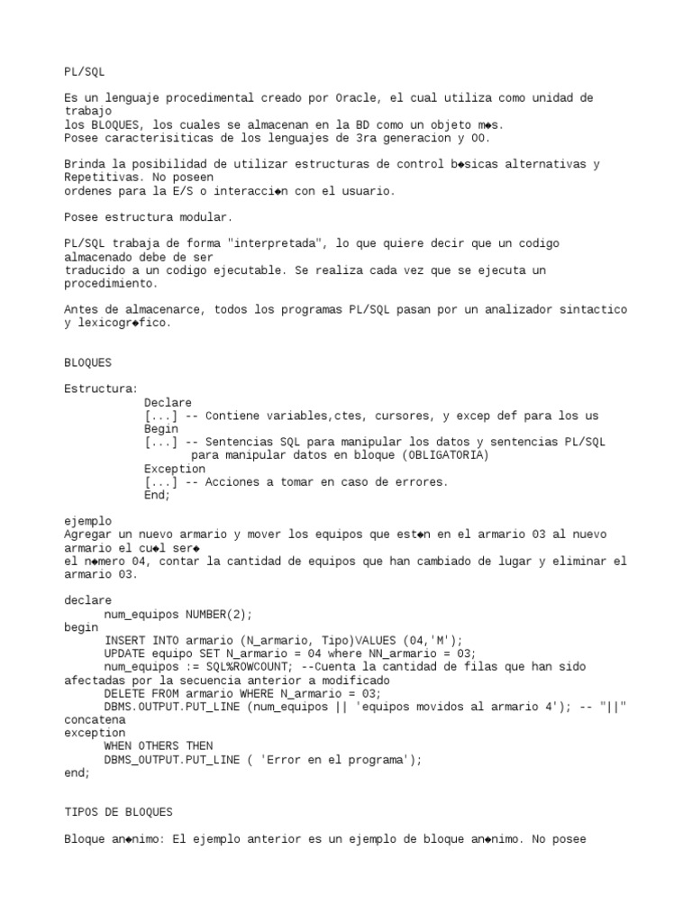 Notas PLSQL | PDF | Pl / Sql | SQL