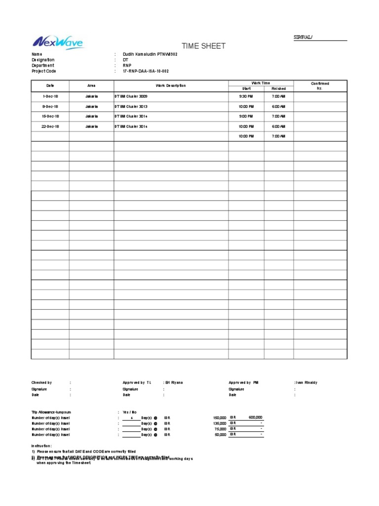 Time Sheet: Name: Dudih Kamaludin PTNW8902 Designation: DT Department ...