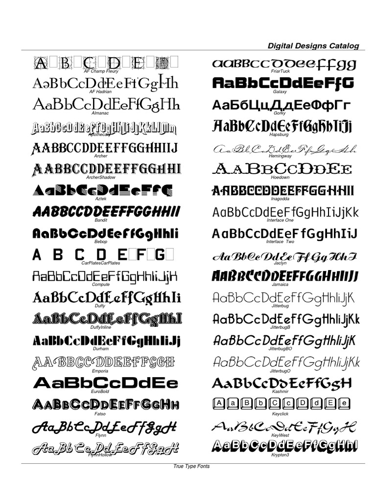 Digital Designs Catalog: True Type Fonts | PDF
