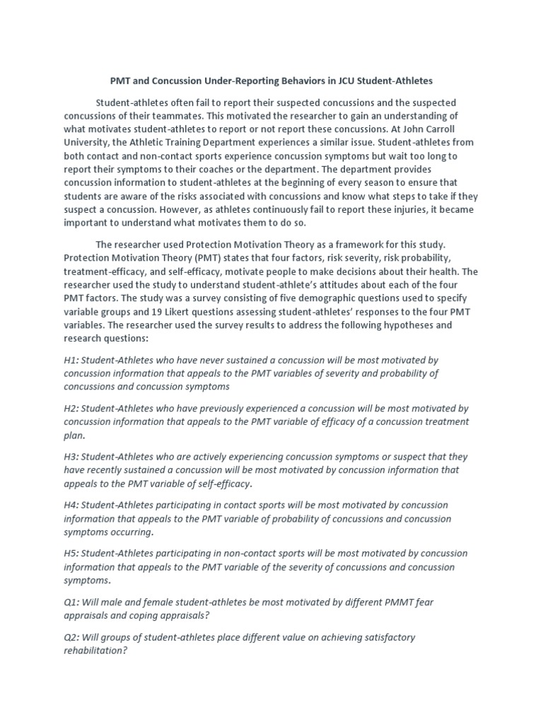 Concussion Reporting in JCU Athletes | PDF | Concussion | Motivation