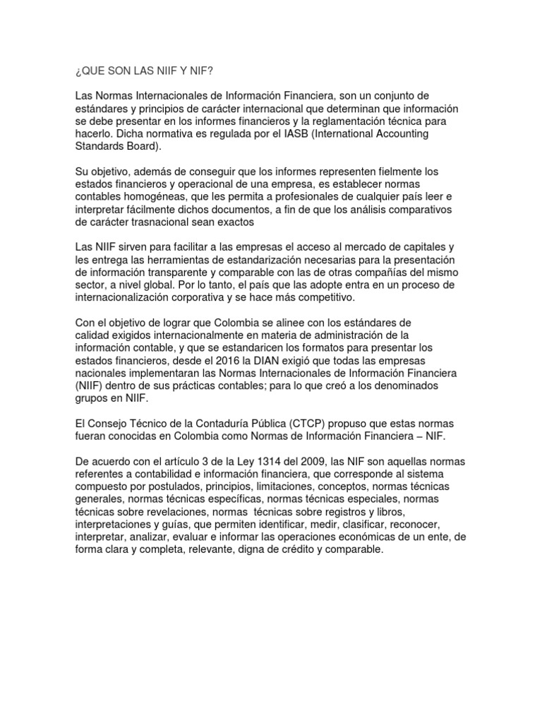 Que Son Las Niif Y Nif | PDF | normas internacionales de INFORMACION ...