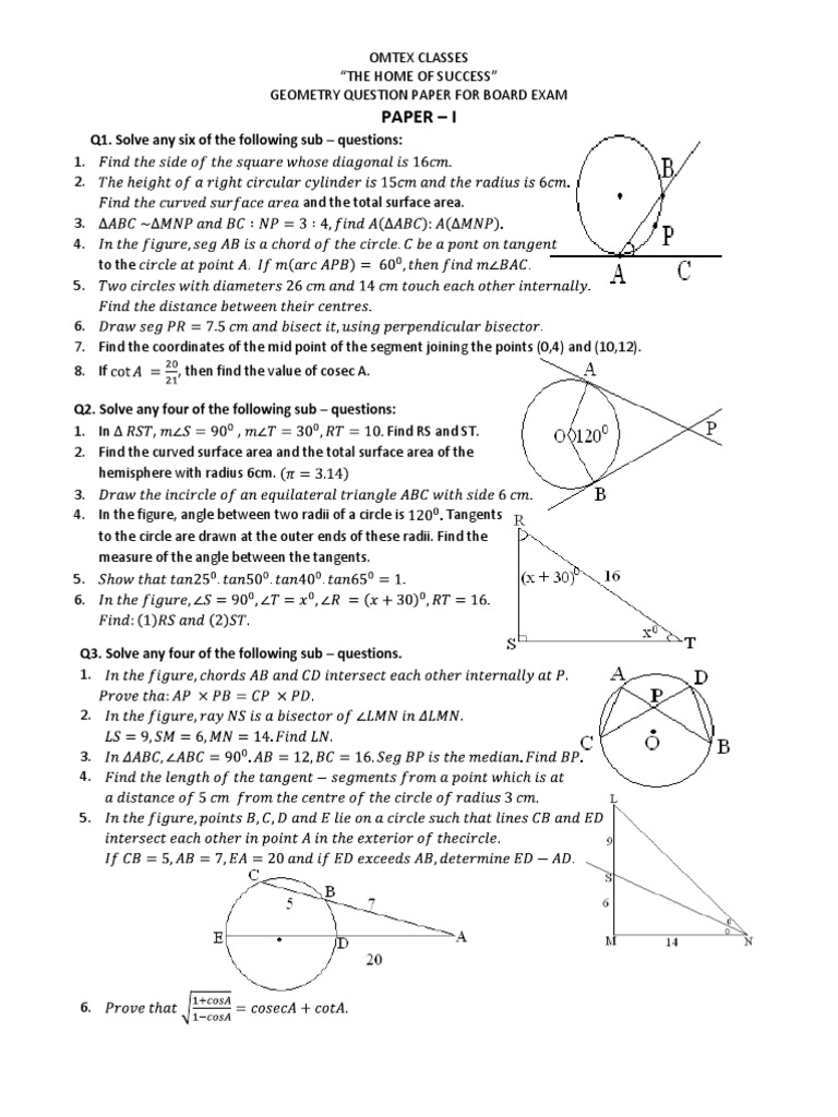 Geometry Board Exam Question Paper | PDF