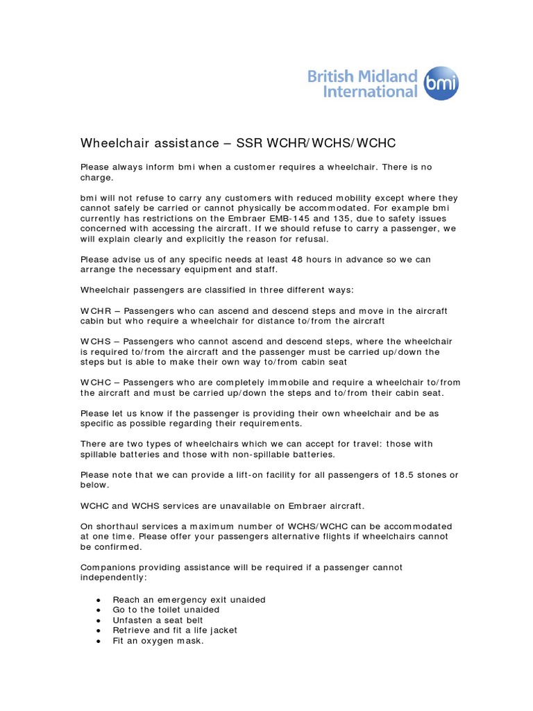 Wheelchair Assistance - SSR WCHR/WCHS/WCHC: WCHR - Passengers Who Can ...