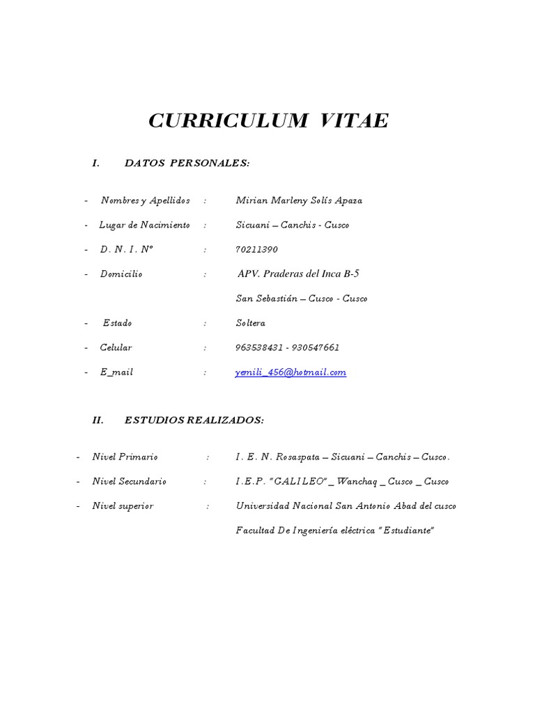 CURRICULUM VITAE Mirian 2 | PDF | Crecimiento personal y profesional