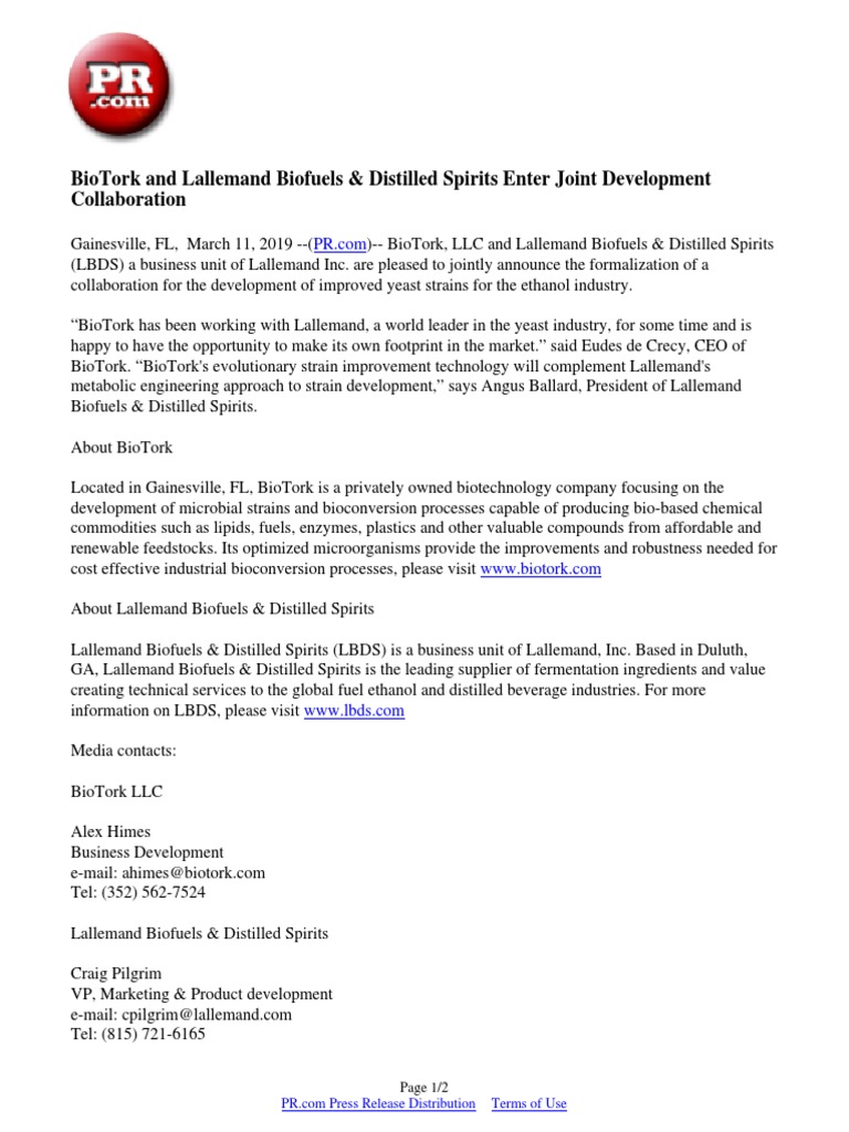 BioTork and Lallemand Biofuels & Distilled Spirits Enter Joint ...