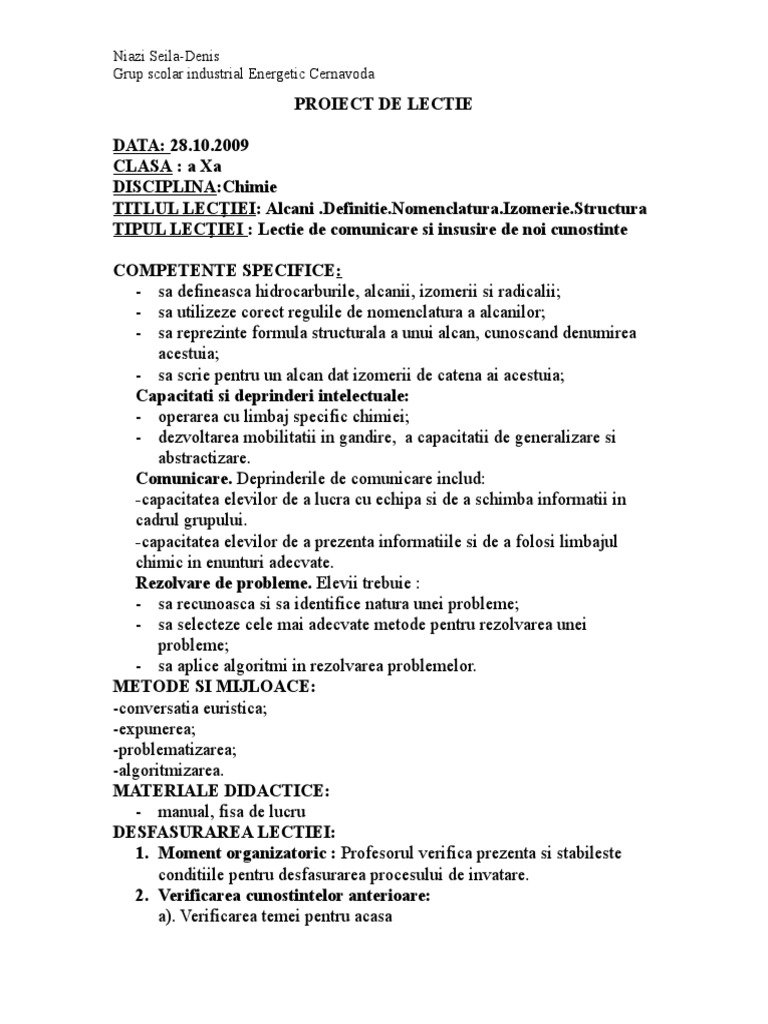 Proiect de Lectie Alcani | PDF