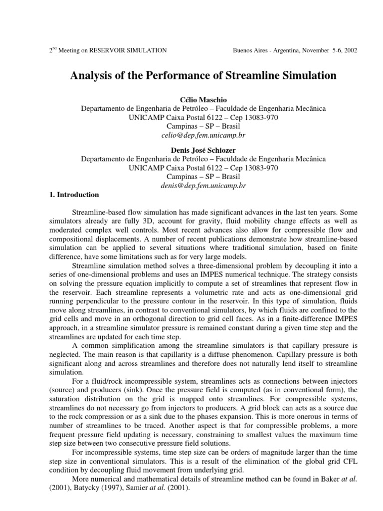 Analysis of The Performance of Streamline Simulation: Célio Maschio ...