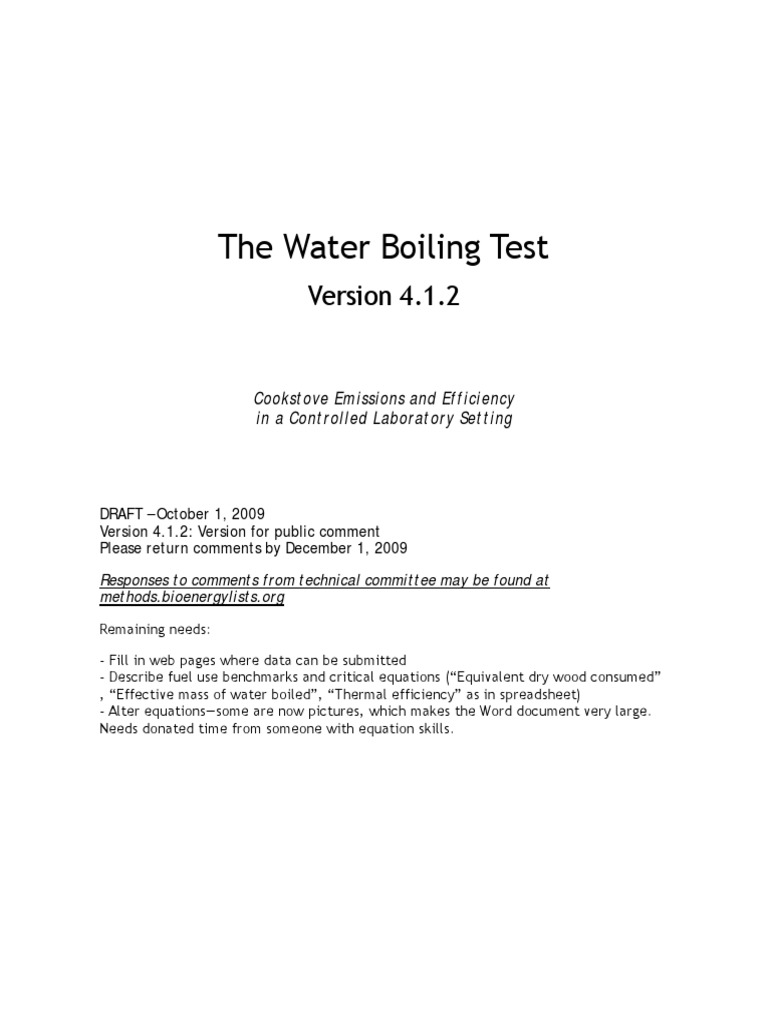 Water Boiling Test Overview and Protocol | PDF | Stove | Exhaust Gas
