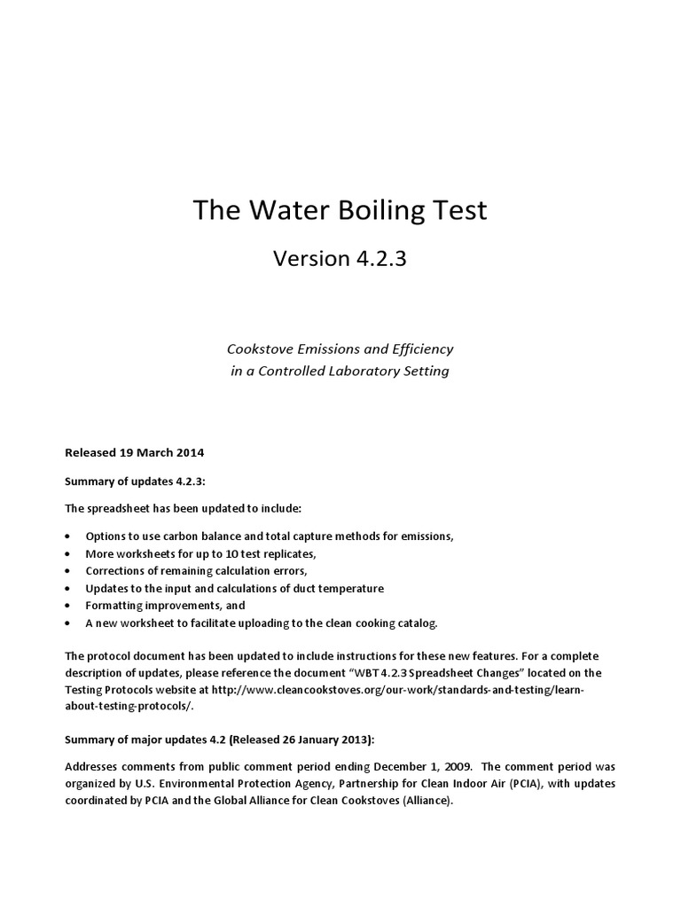 Water Boiling Test Protocol 4.2.3 | PDF | Stove | Greenhouse Gas