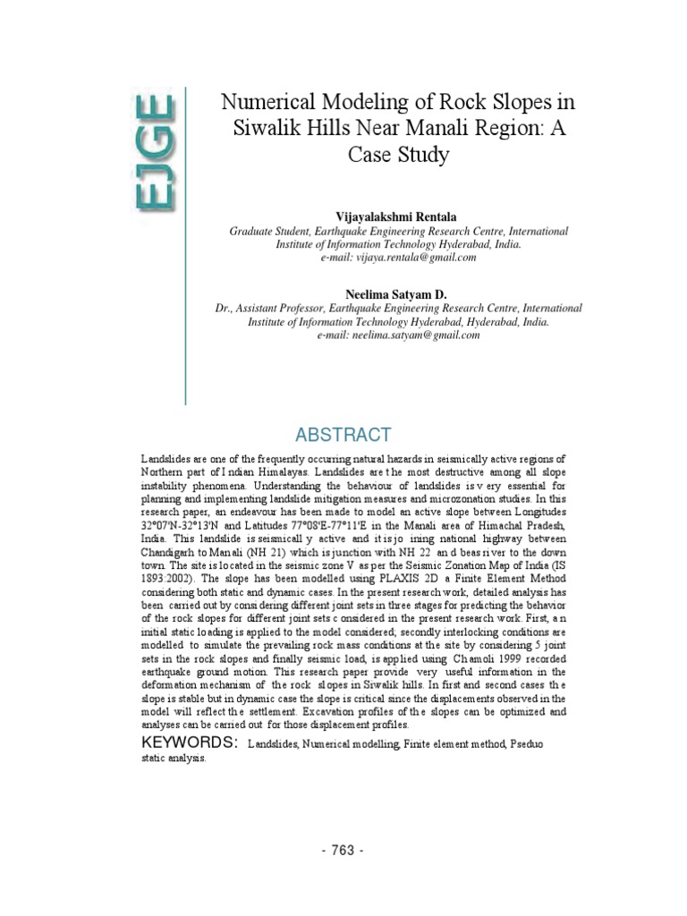 Numerical Modeling of Rock Slopes in Siwalik Hills Near Manali Region: A Case Study | PDF ...