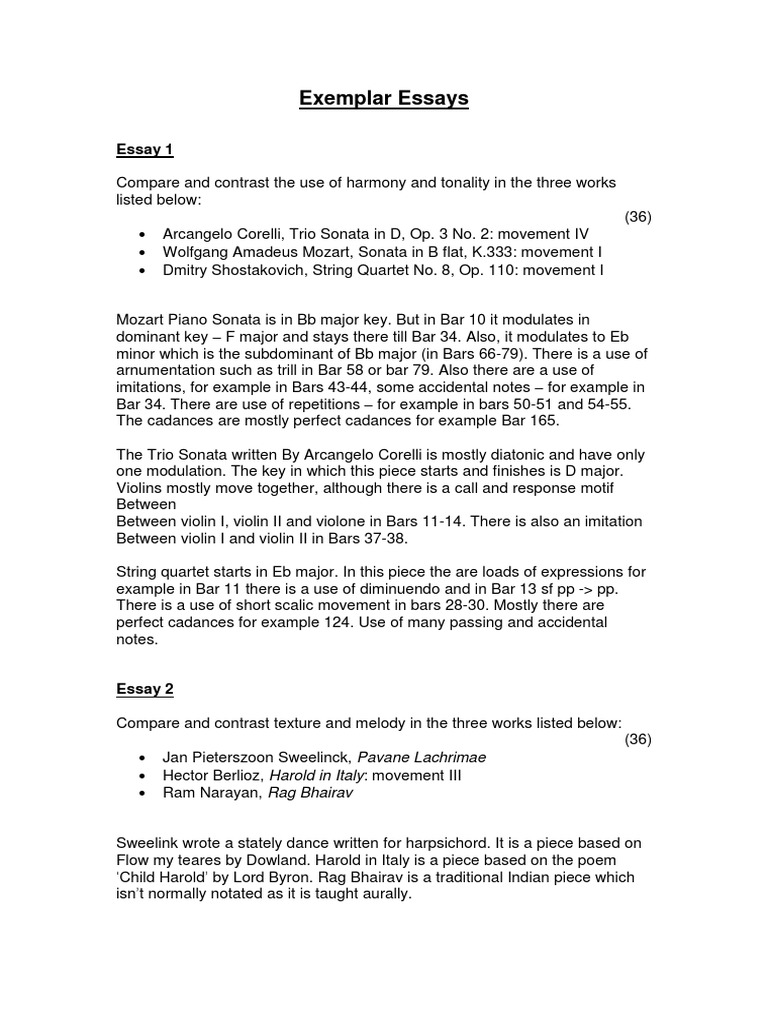 Exemplar Essays: Essay 1 | PDF | Sonata | String Instruments