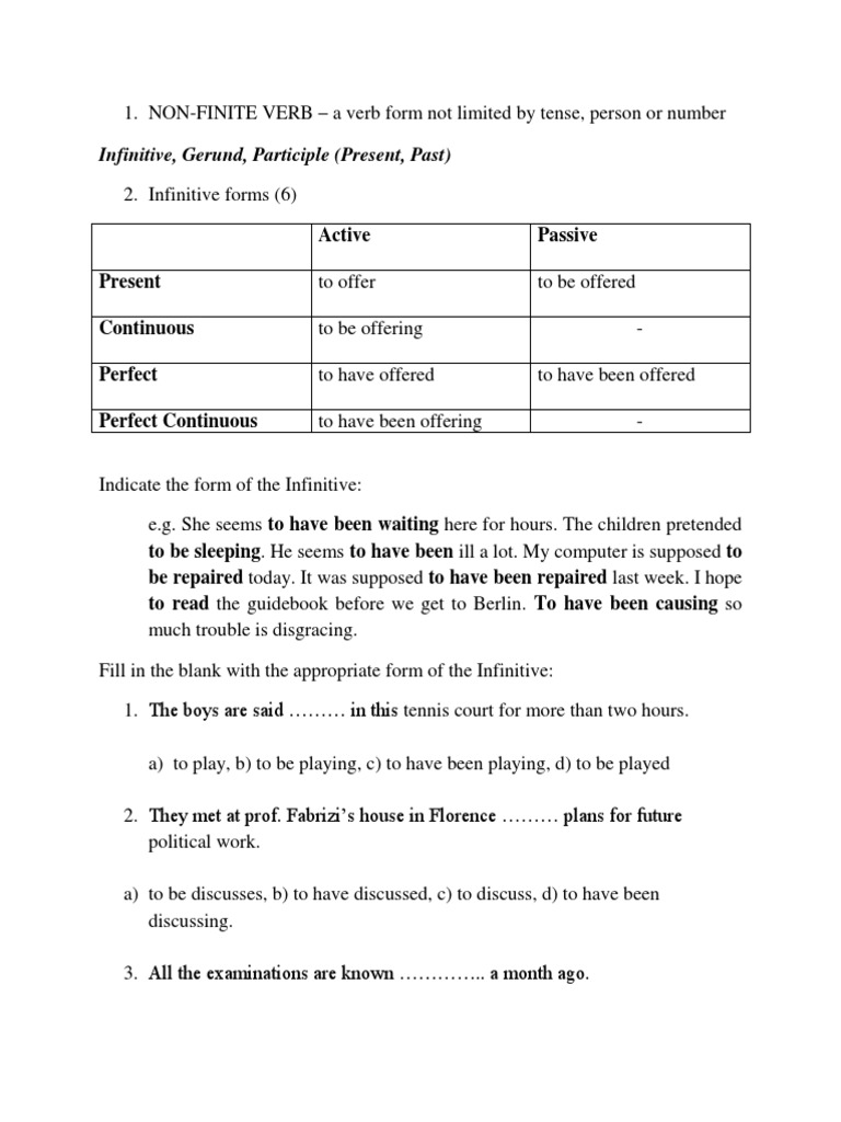 Infinitives To Infinitive and Bare Infinitive Exercises | PDF | Perfect ...