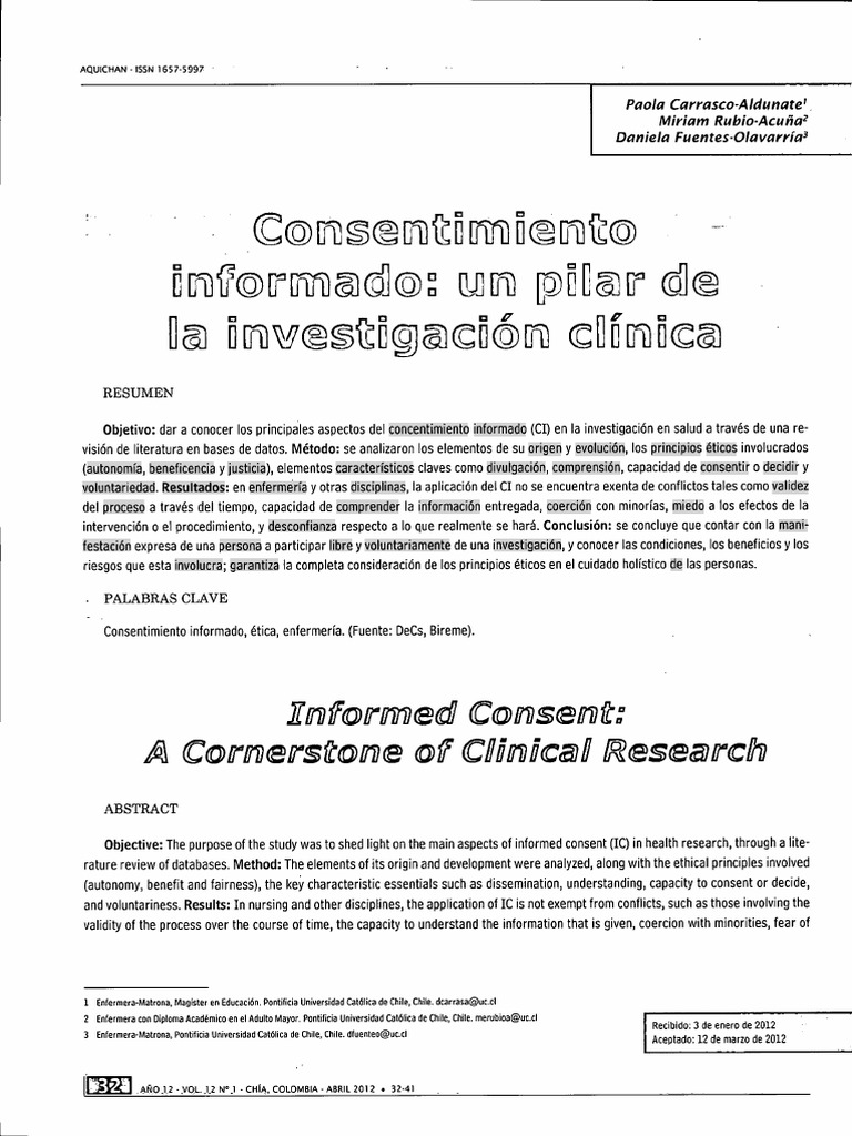 Consentimiento Informado... Un Pilar de La Investigación Clinica PDF ...