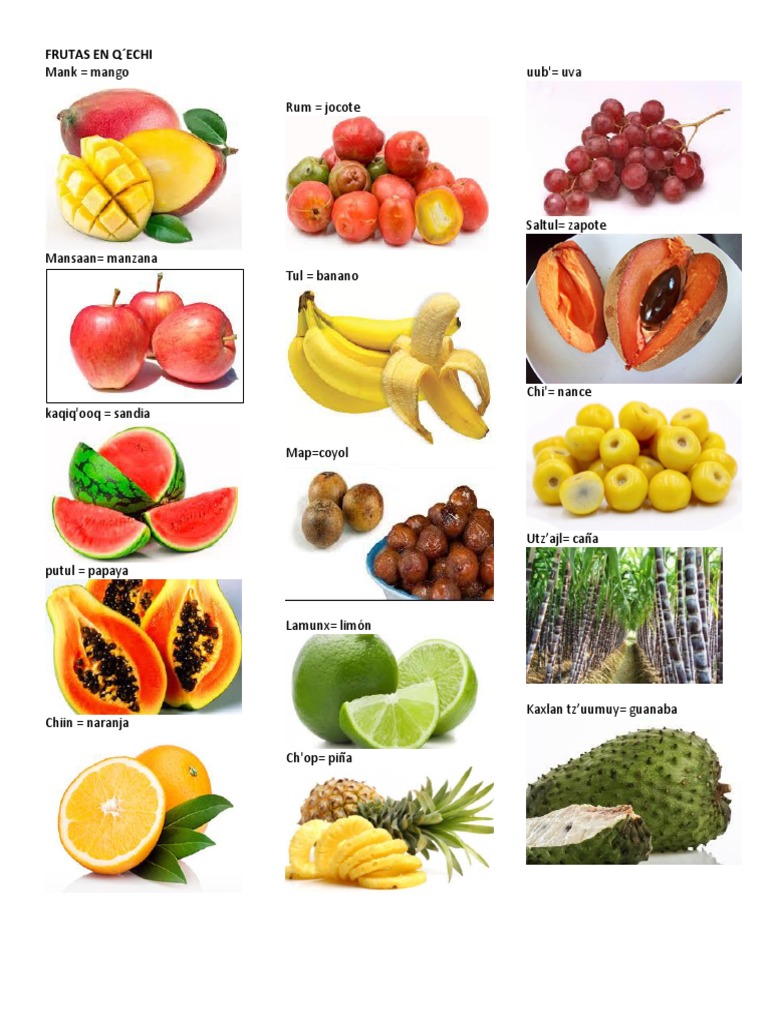 Frutas y verduras en Q'eqchi' | PDF